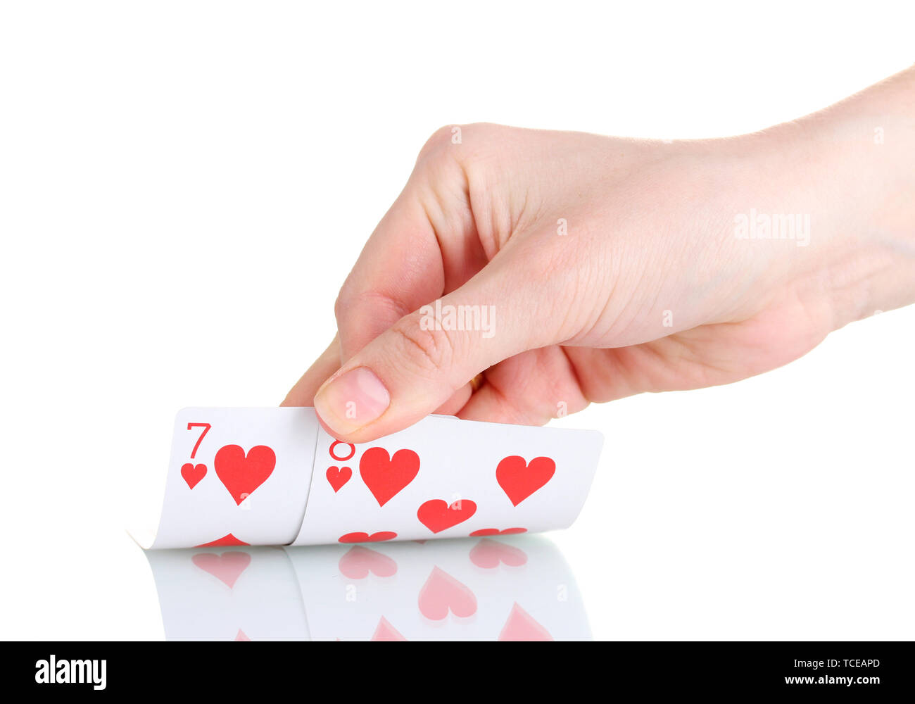 Cards and hand isolated on white Stock Photo - Alamy