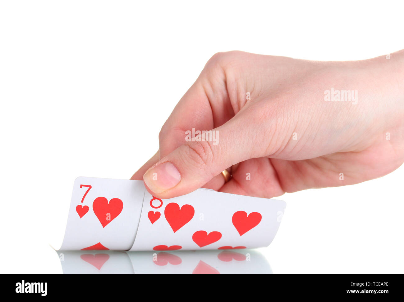 Cards and hand isolated on white Stock Photo - Alamy