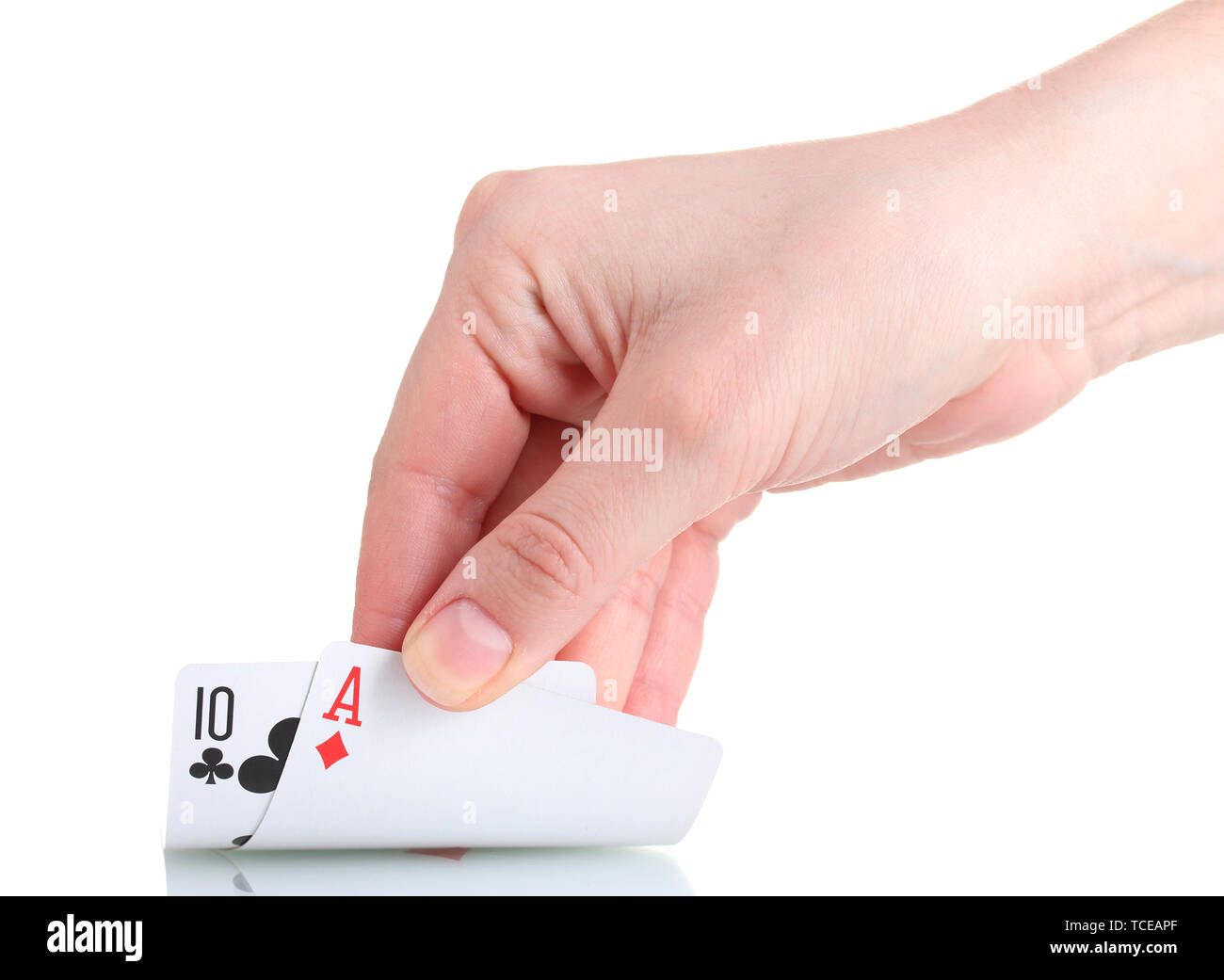 Cards and hand isolated on white Stock Photo - Alamy