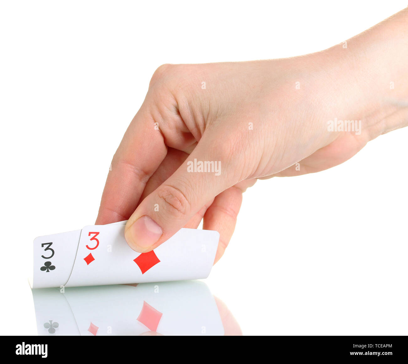 Cards and hand isolated on white Stock Photo - Alamy