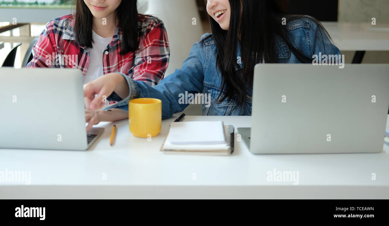 girl teenager college high school student studying with computer laptop ...