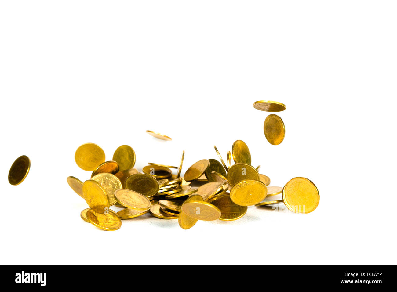 Falling gold coin, flying coin, rain money isolated on white background ...