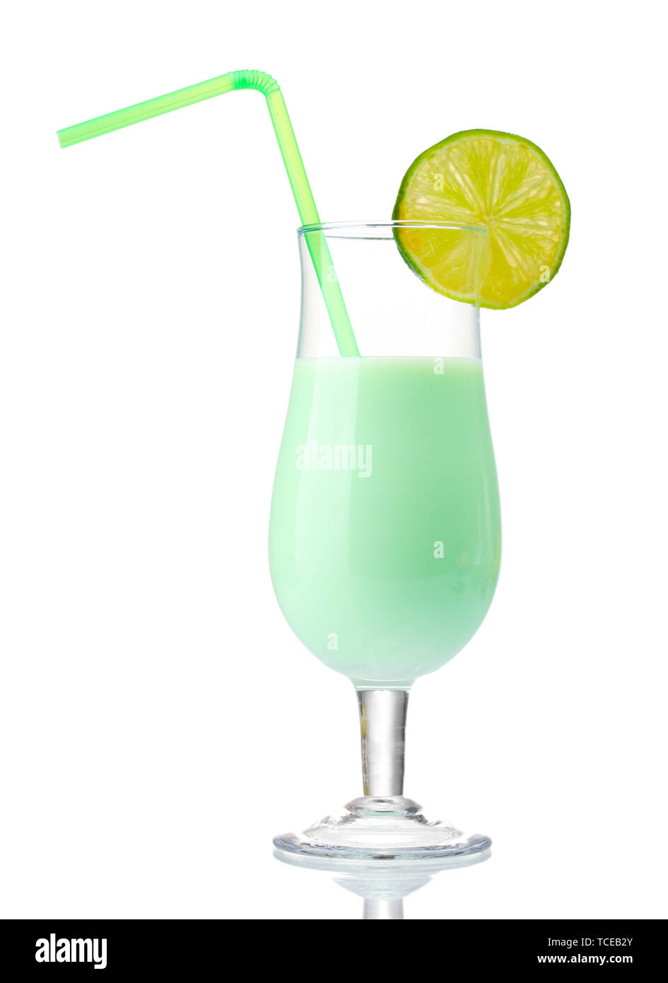 Milk shake with lime isolated on white Stock Photo - Alamy