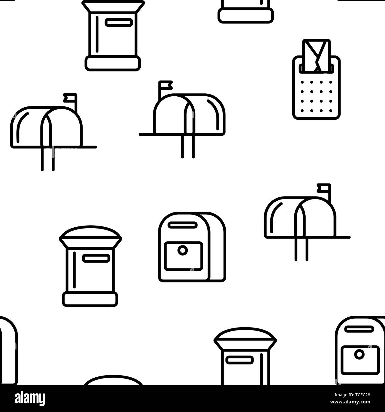 Mail Box, Post Linear And Flat Vector Seamless Pattern Stock Vector ...