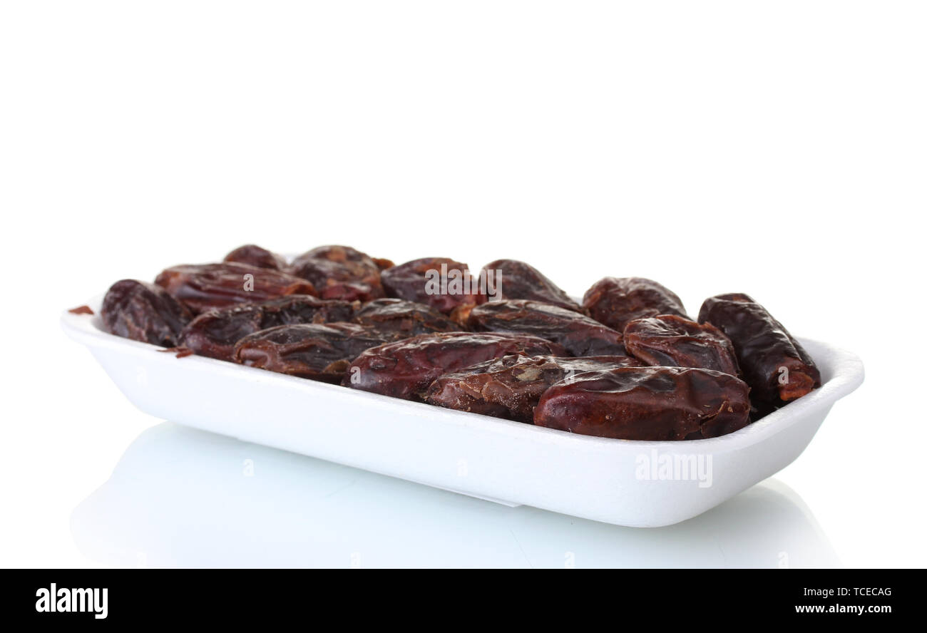delicious dried dates in packaging isolated on white Stock Photo - Alamy