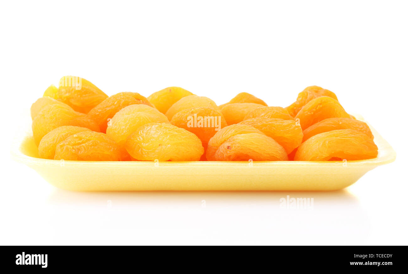 delicious dried apricots in packaging isolated on white Stock Photo - Alamy