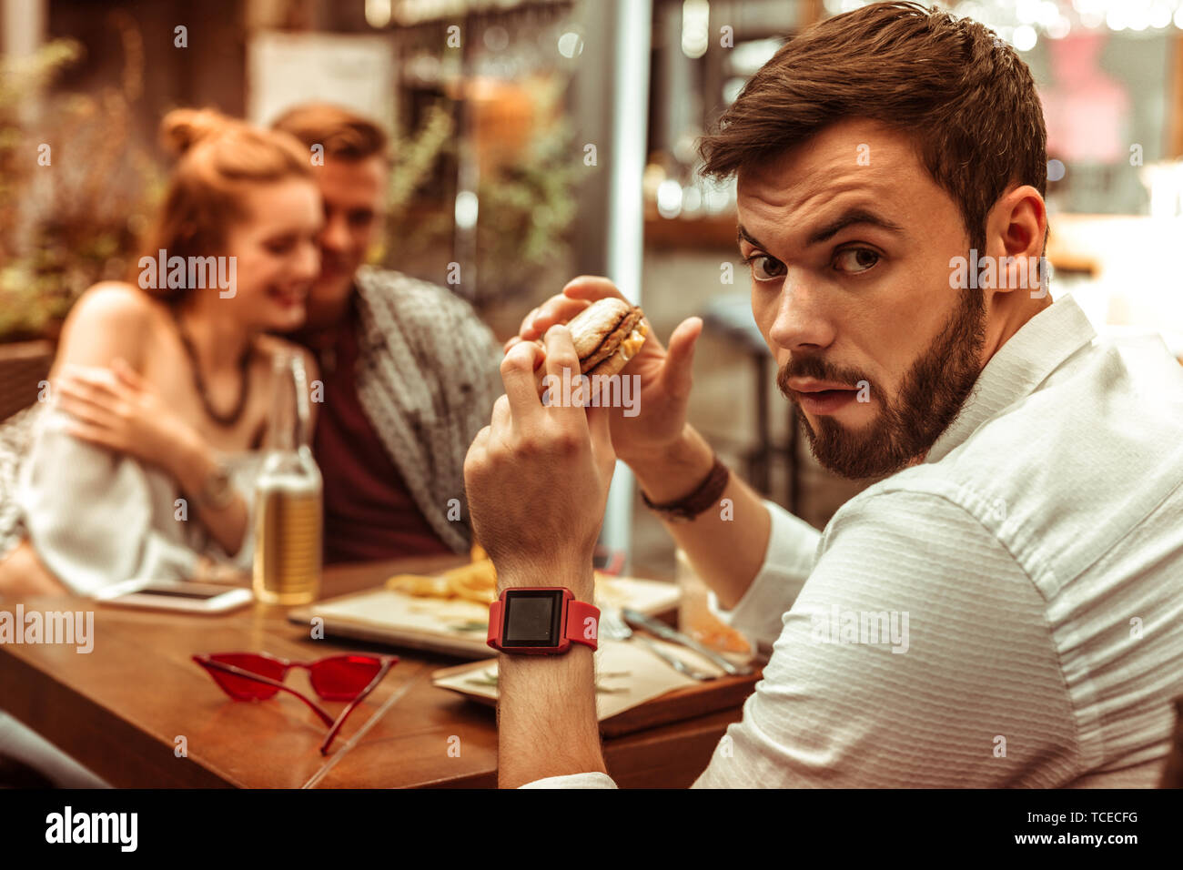 Woman man confused eating not children hi-res stock photography and ...