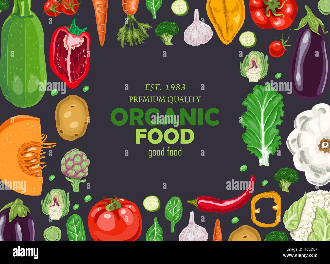 Horizontal background with vegetables. Farmers market menu design ...