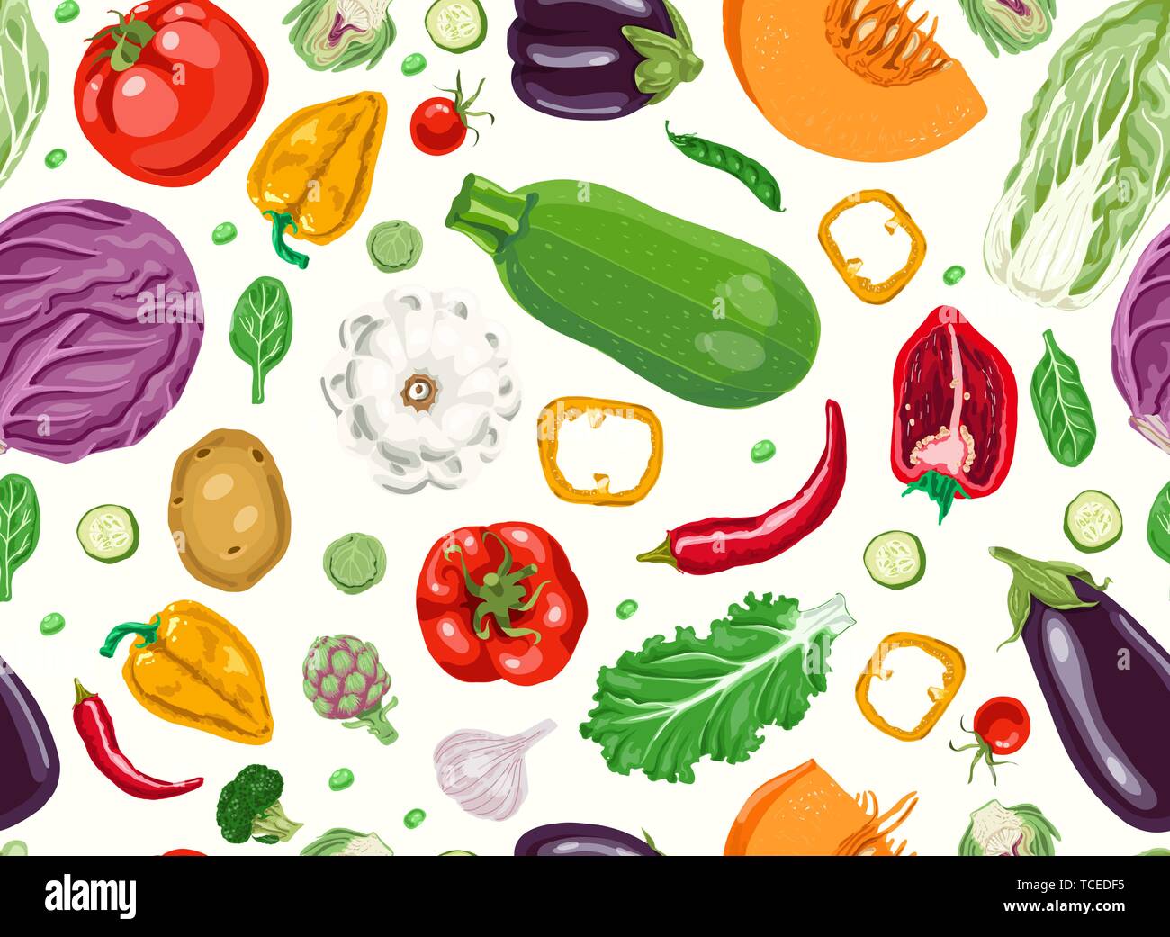 Seamless pattern with fresh vegetables. Illustration for backgrounds ...