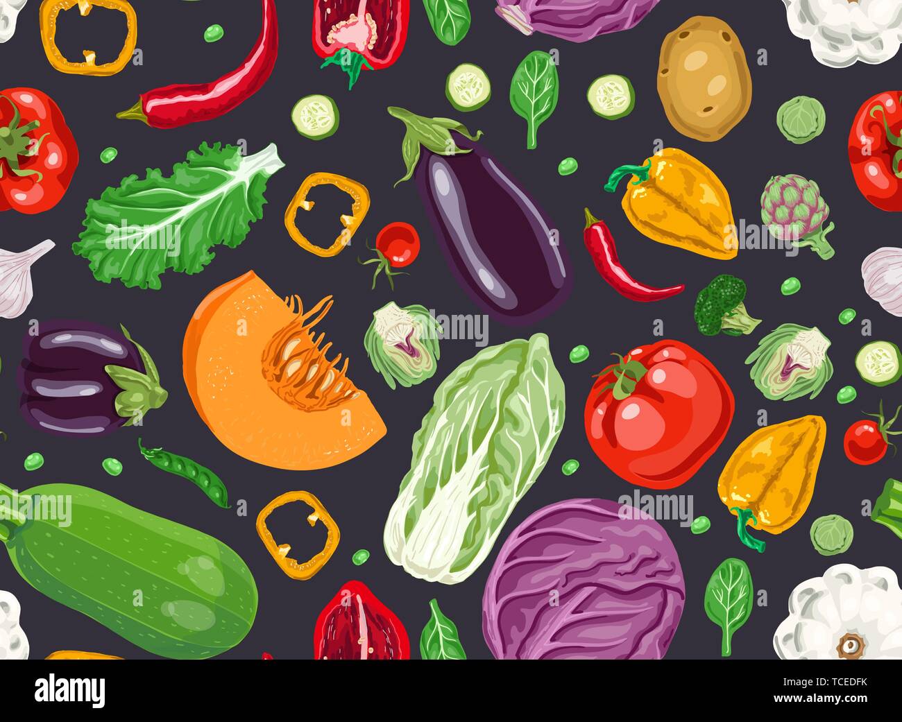 Seamless pattern with fresh vegetables. Illustration for backgrounds ...