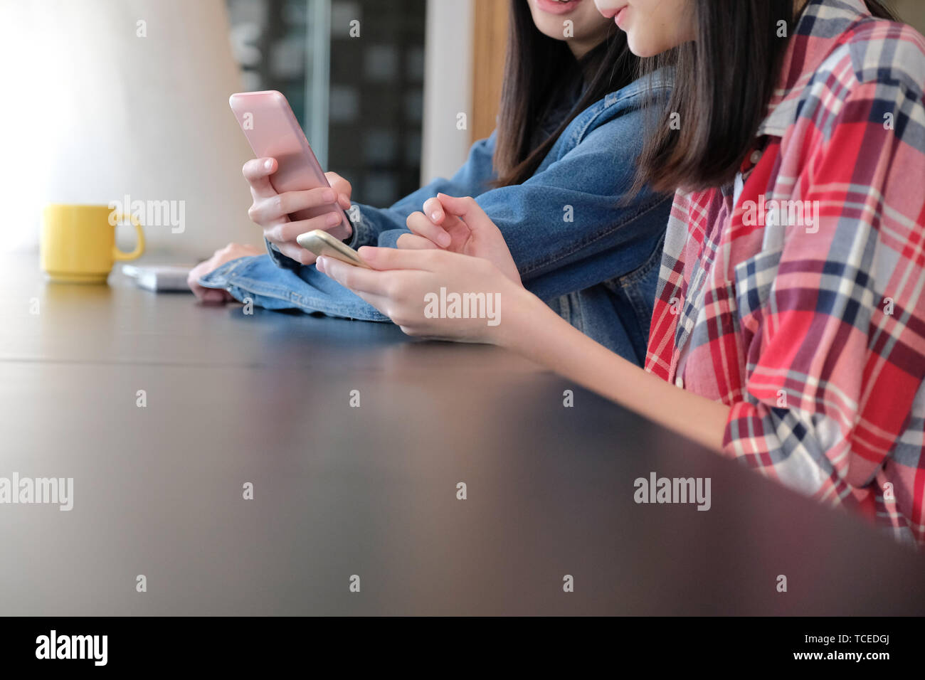 woman girl teenager using smart mobile phone. teenage lifestyle Stock ...