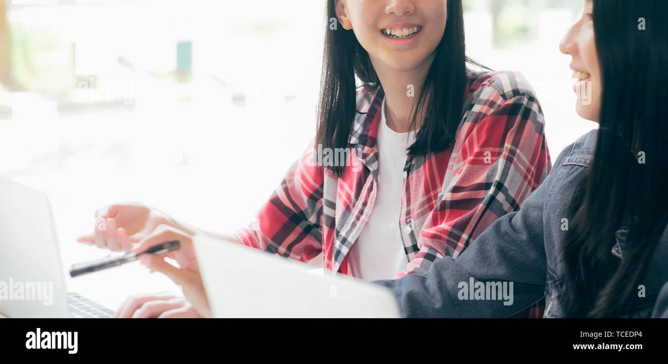 girl teenager college high school student studying with computer laptop ...