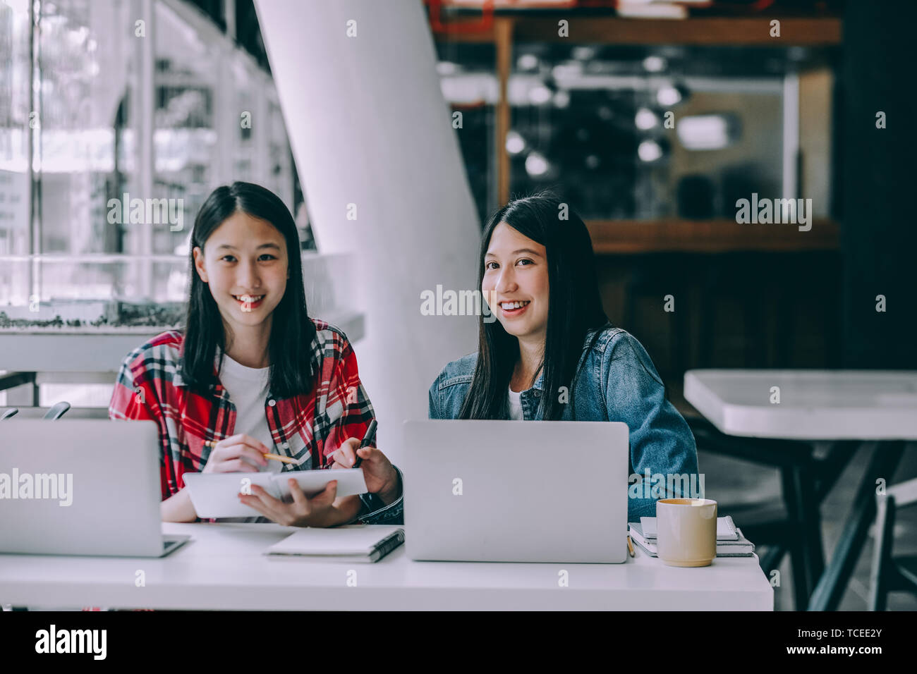 girl teenager studying with computer laptop. college high school ...