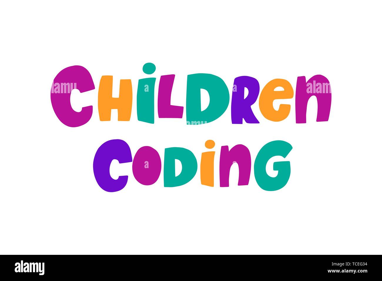Vector colorful lettering "Children coding!" on white background Stock ...