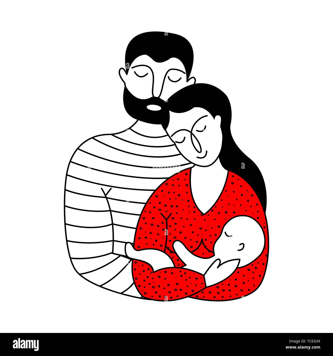 Portrait Of Happy Young Couple with their child on white background ...