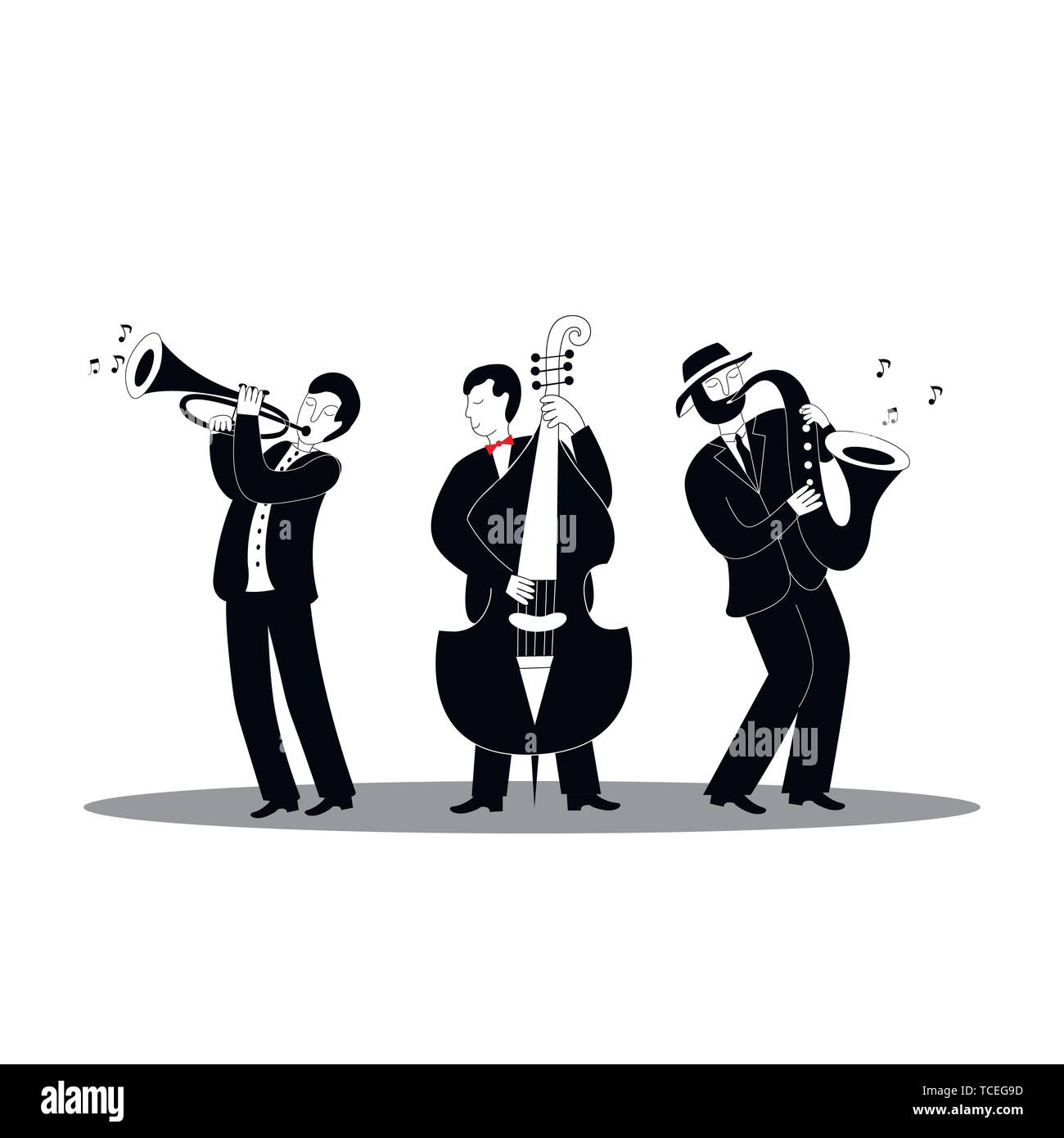 Jazz band. Jazz musicians in classic black suits on a white background ...