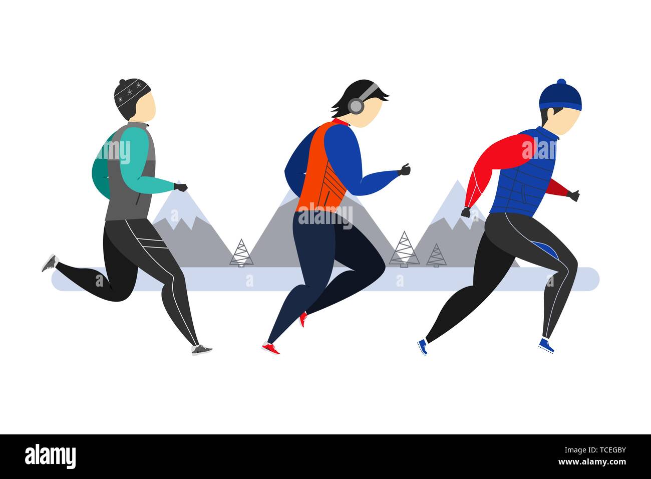 A group of athletes running in winter clothes. Winter running. Sports ...