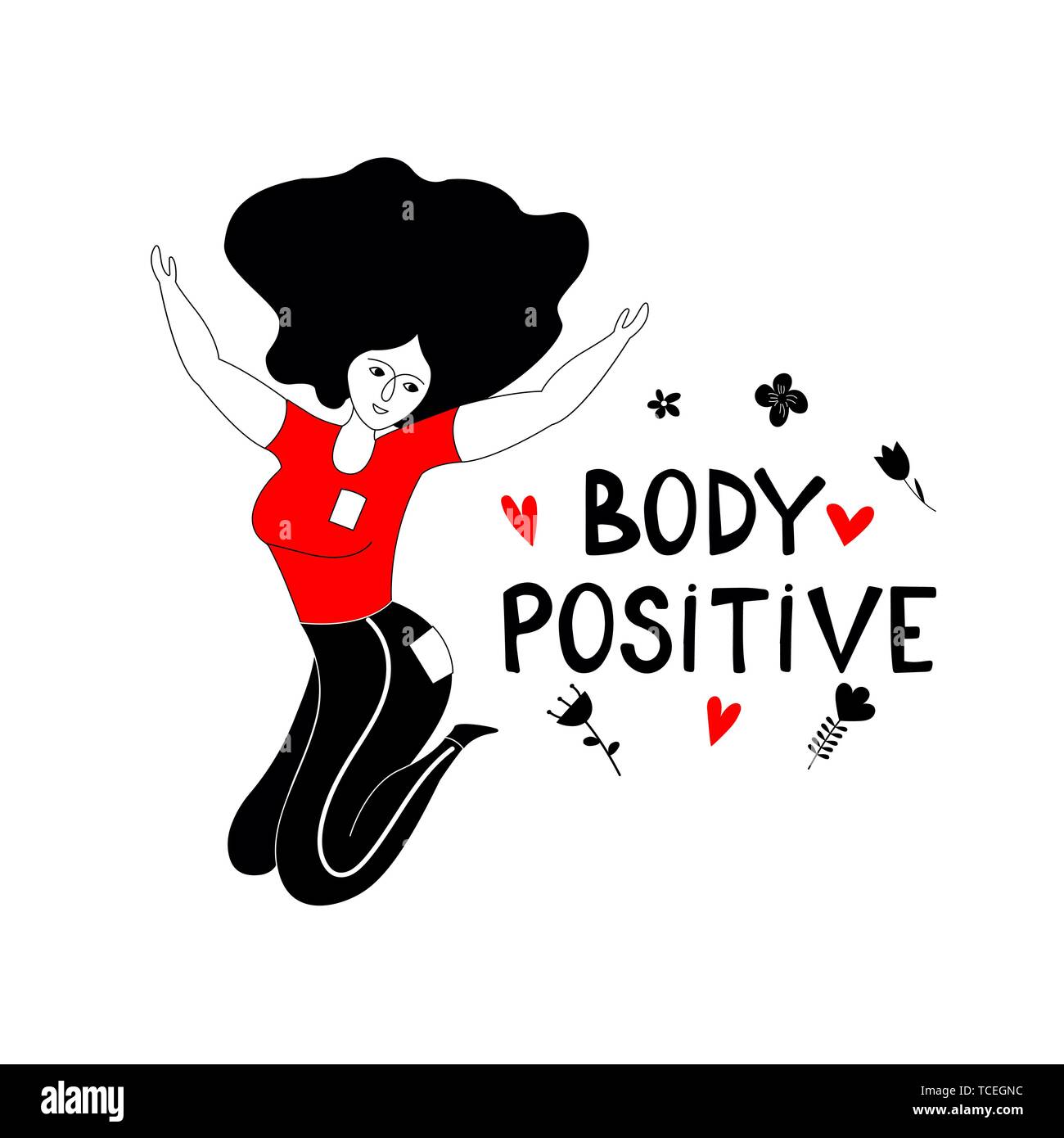 Happy plus size girl on a white background. Body positive concept. Hand ...