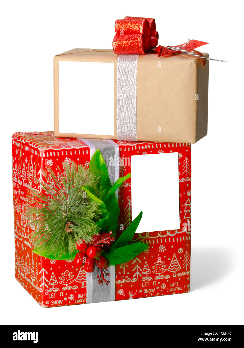 Gift boxes on white background Stock Photo - Alamy