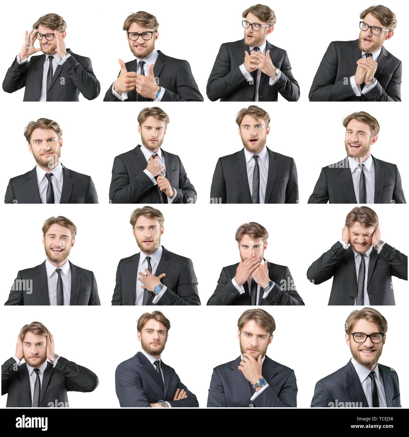 Collage of handsome young man isolated on white Stock Photo - Alamy