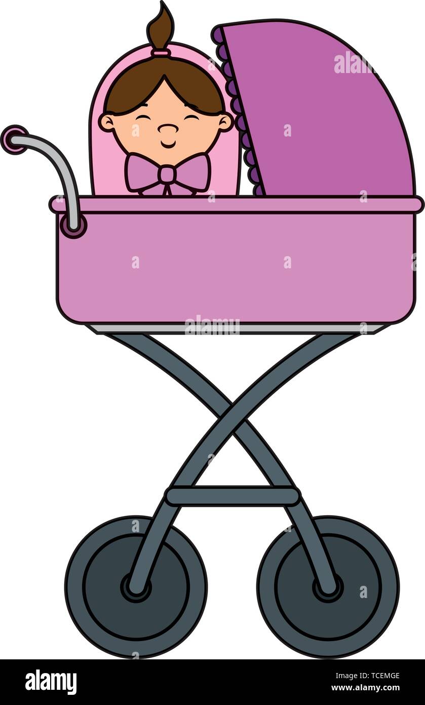 cart with cute little girl baby character Stock Vector Image & Art - Alamy