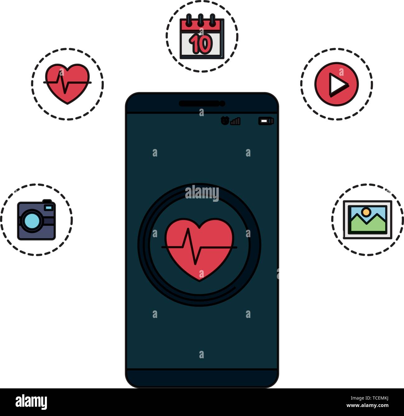 smartphone with heart cardio and applications Stock Vector Image & Art ...