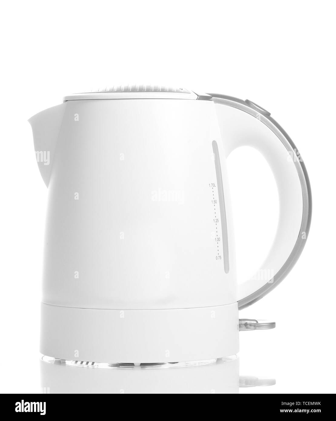 White electric kettle isolated on white Stock Photo - Alamy