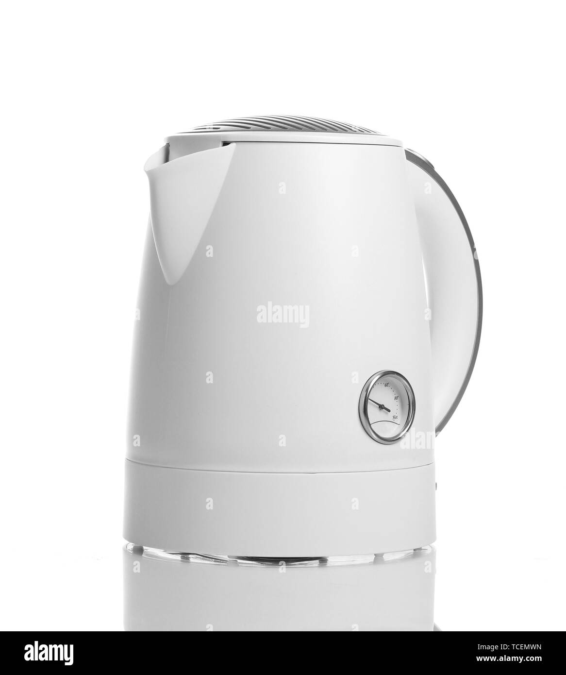 White electric kettle isolated on white Stock Photo - Alamy