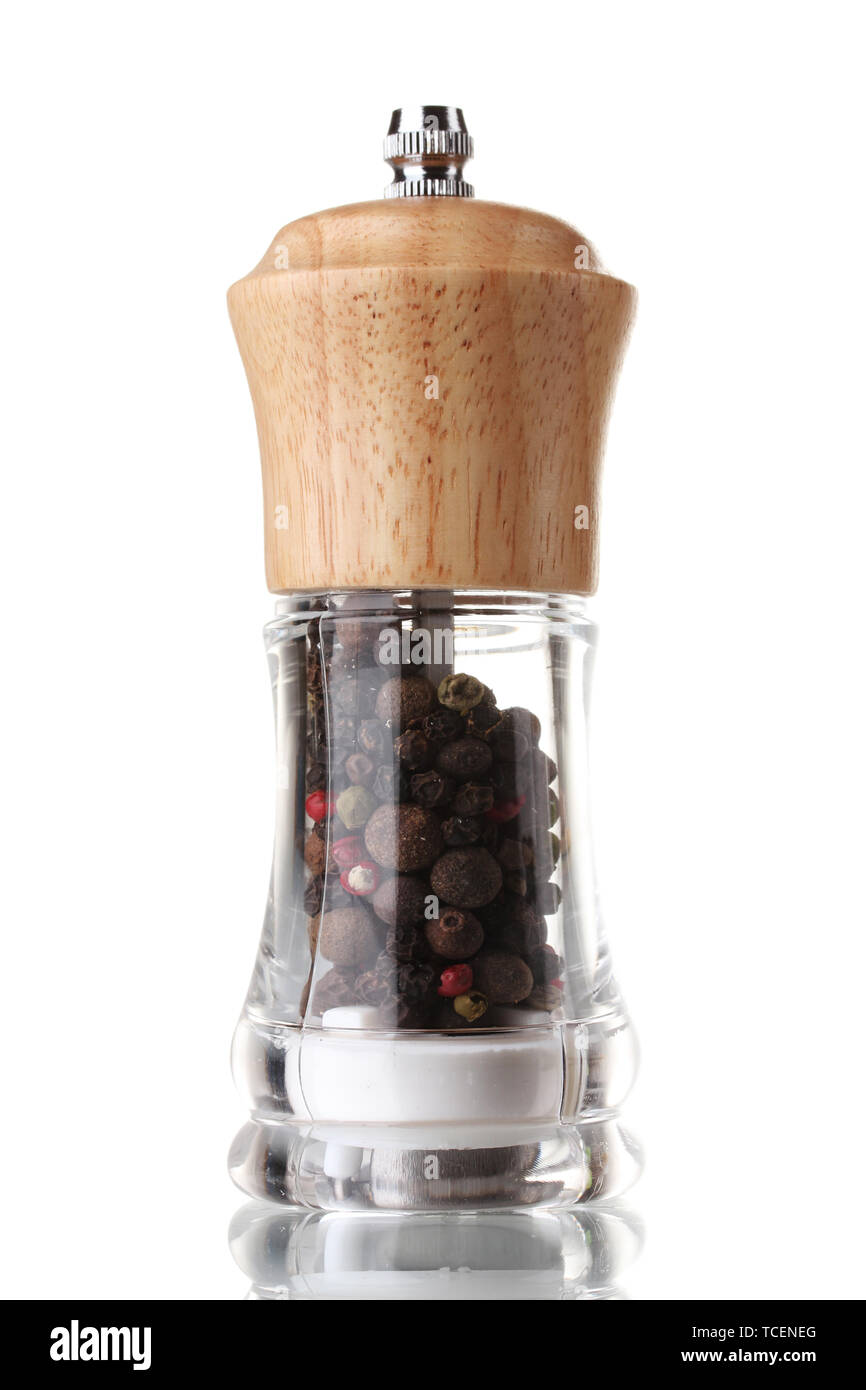 Peppermill with peppercorns isolated on white Stock Photo - Alamy
