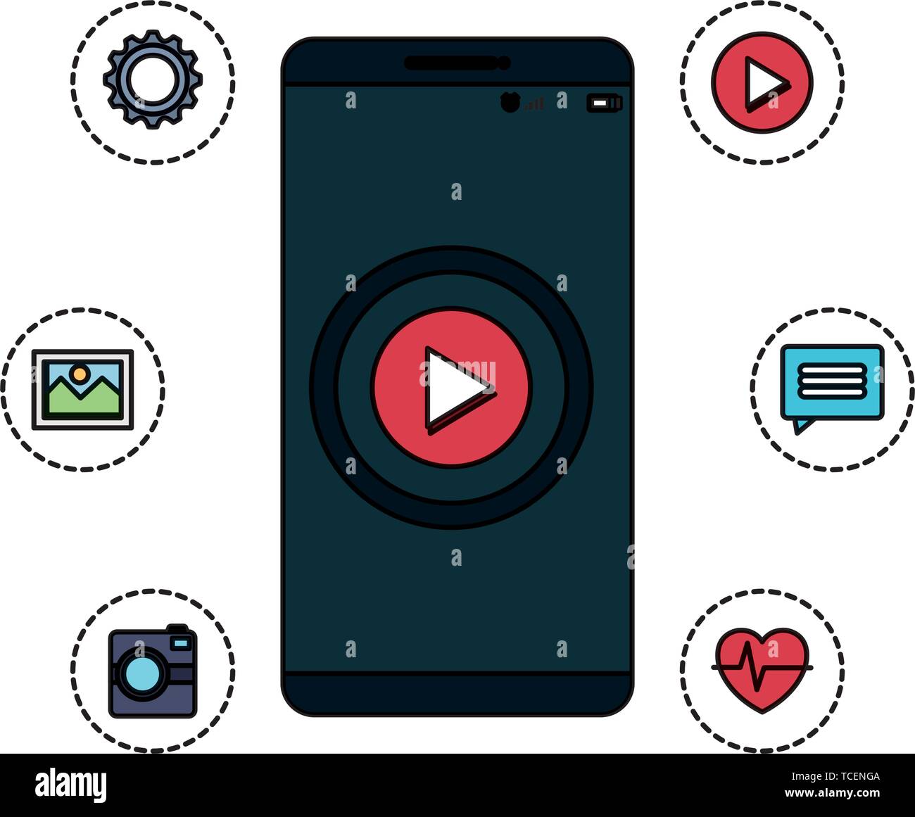 smartphone technology with play button and applications menu Stock ...