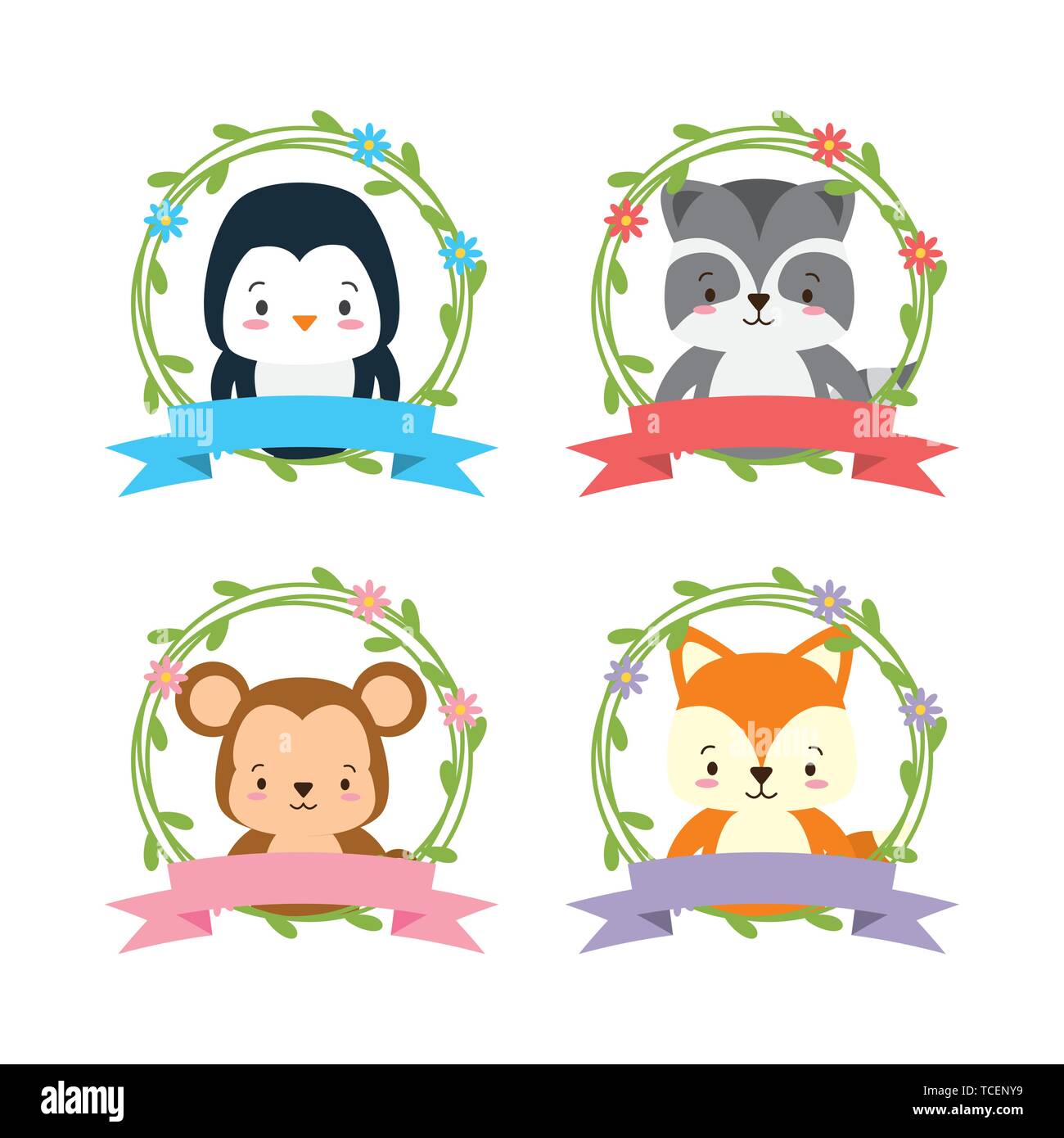 cute animals wreath flower Stock Vector Image & Art - Alamy