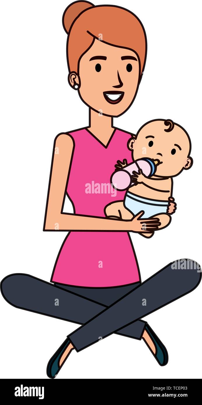 mother lifting little baby character Stock Vector Image & Art - Alamy
