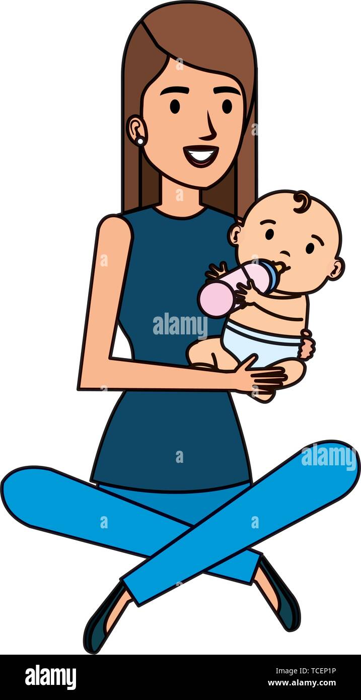 mother lifting little baby character Stock Vector Image & Art - Alamy