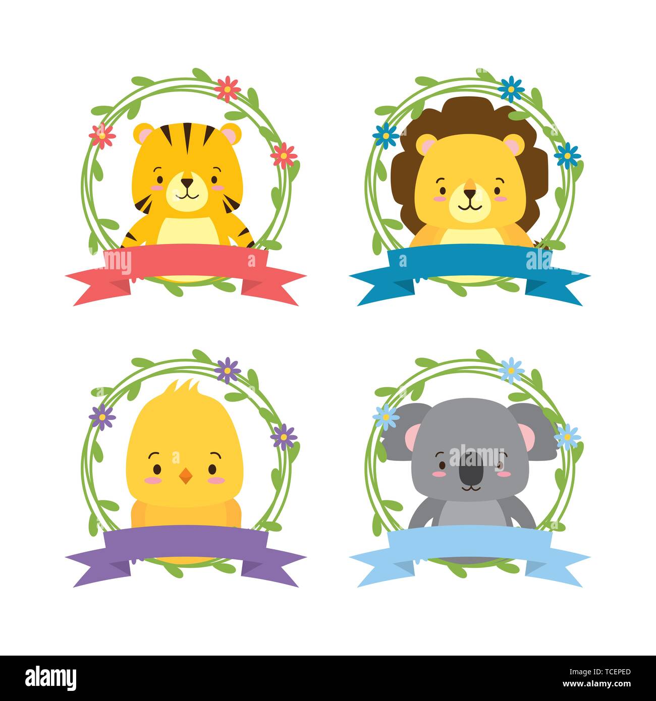 cute animals wreath flower Stock Vector Image & Art - Alamy