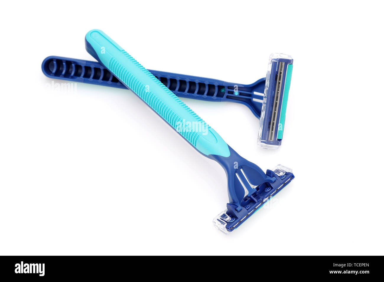 blue disposable shaving razor isolated on white background Stock Photo ...