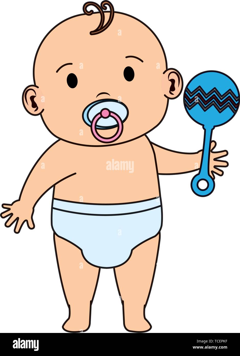 cute little baby boy with pacifier and bell character Stock Vector ...