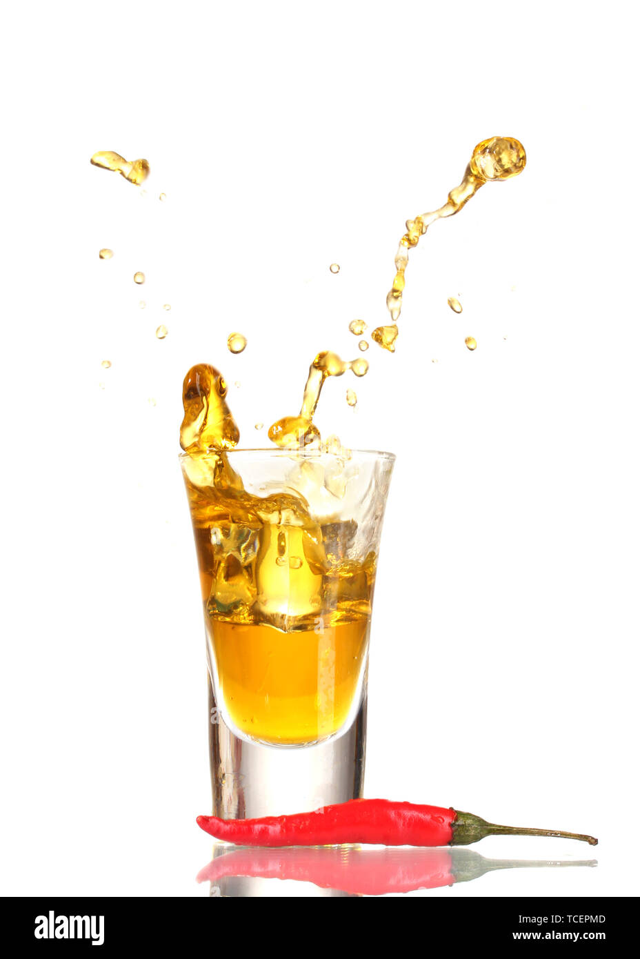 glass of pepper vodka and red chili pepper isolated on white Stock ...