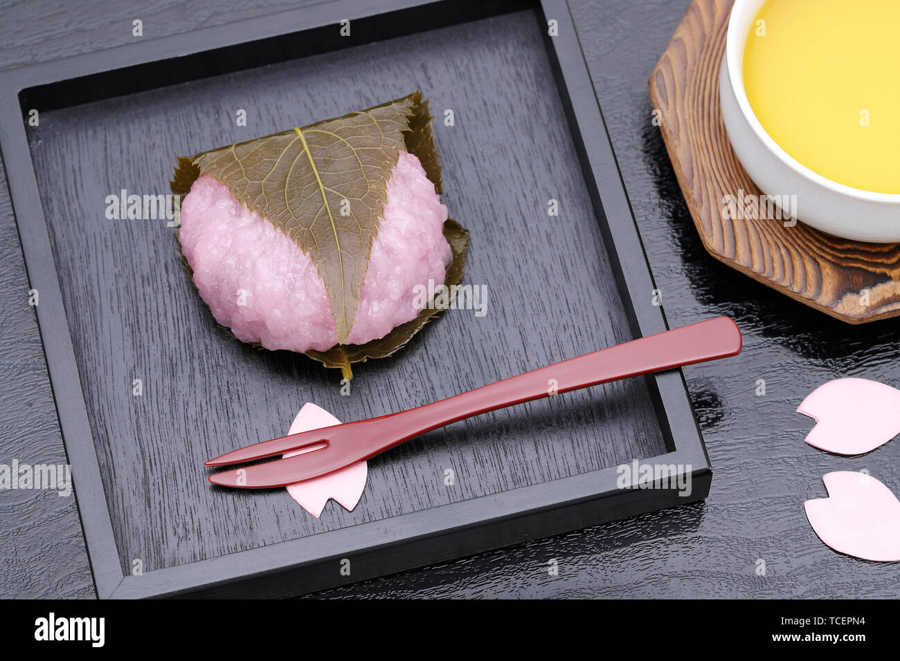 Japanese confectionery, cherry blossom rice cake Sakura Mochi Stock ...
