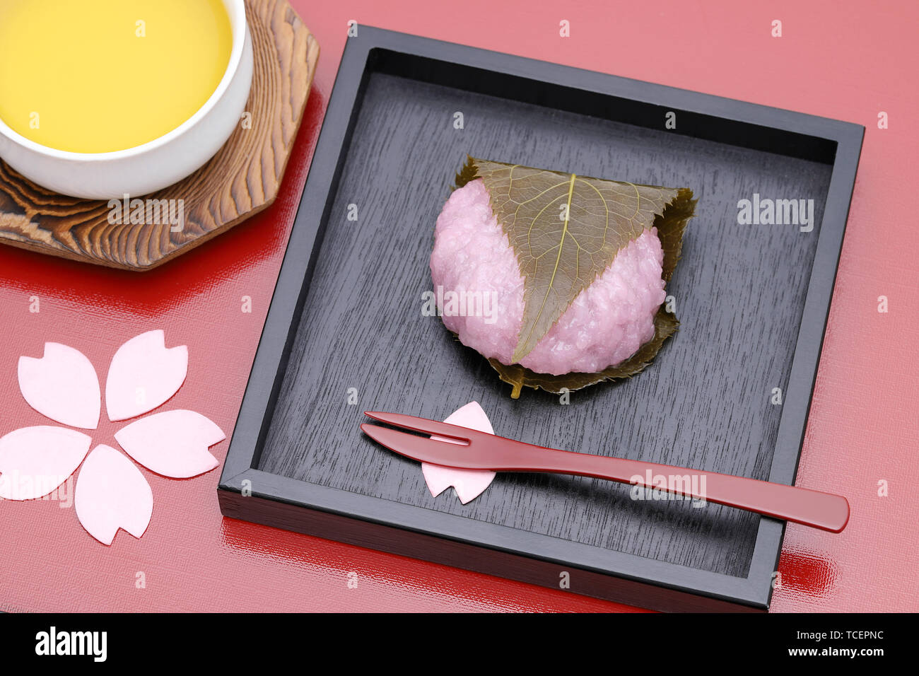 Japanese confectionery, cherry blossom rice cake Sakura Mochi Stock ...