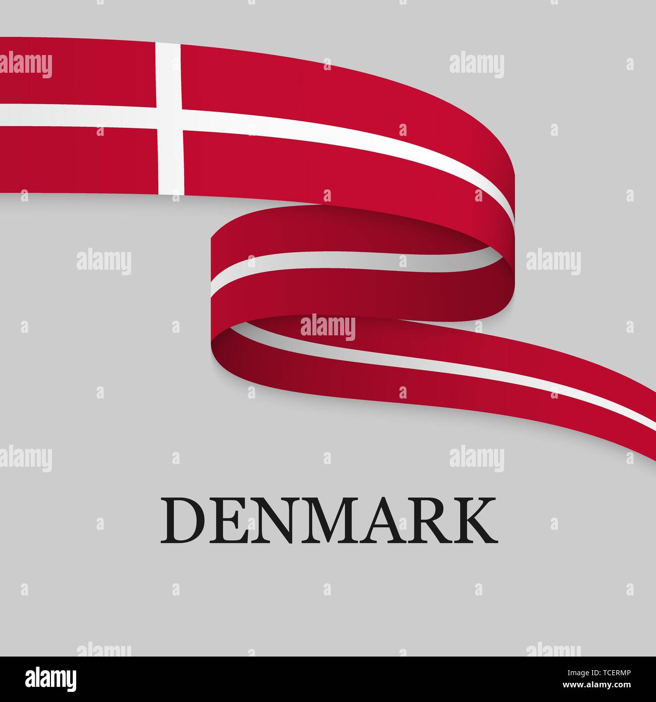 Waving ribbon or banner with flag of Denmark. Template for independence ...