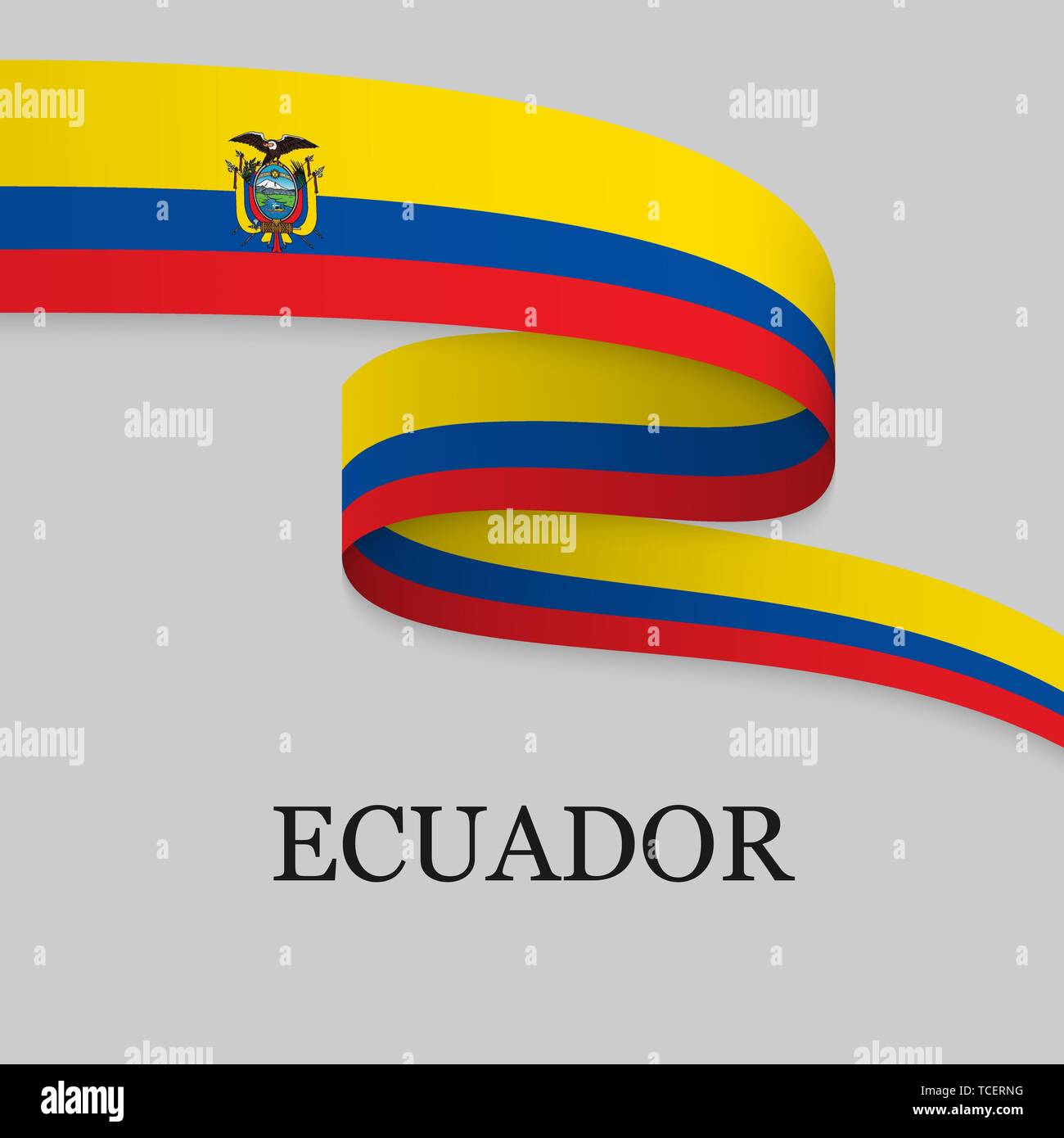 Waving ribbon or banner with flag of Ecuador. Template for independence ...