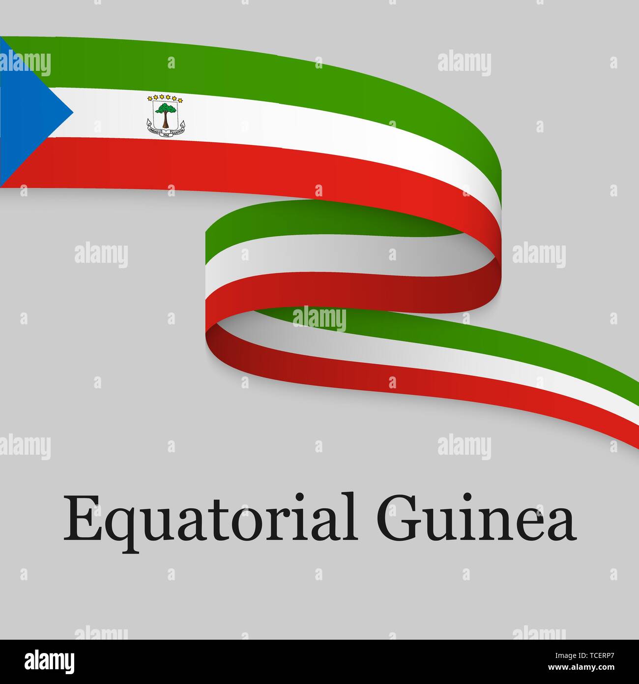 Waving ribbon or banner with flag of Equatorial Guinea. Template for ...