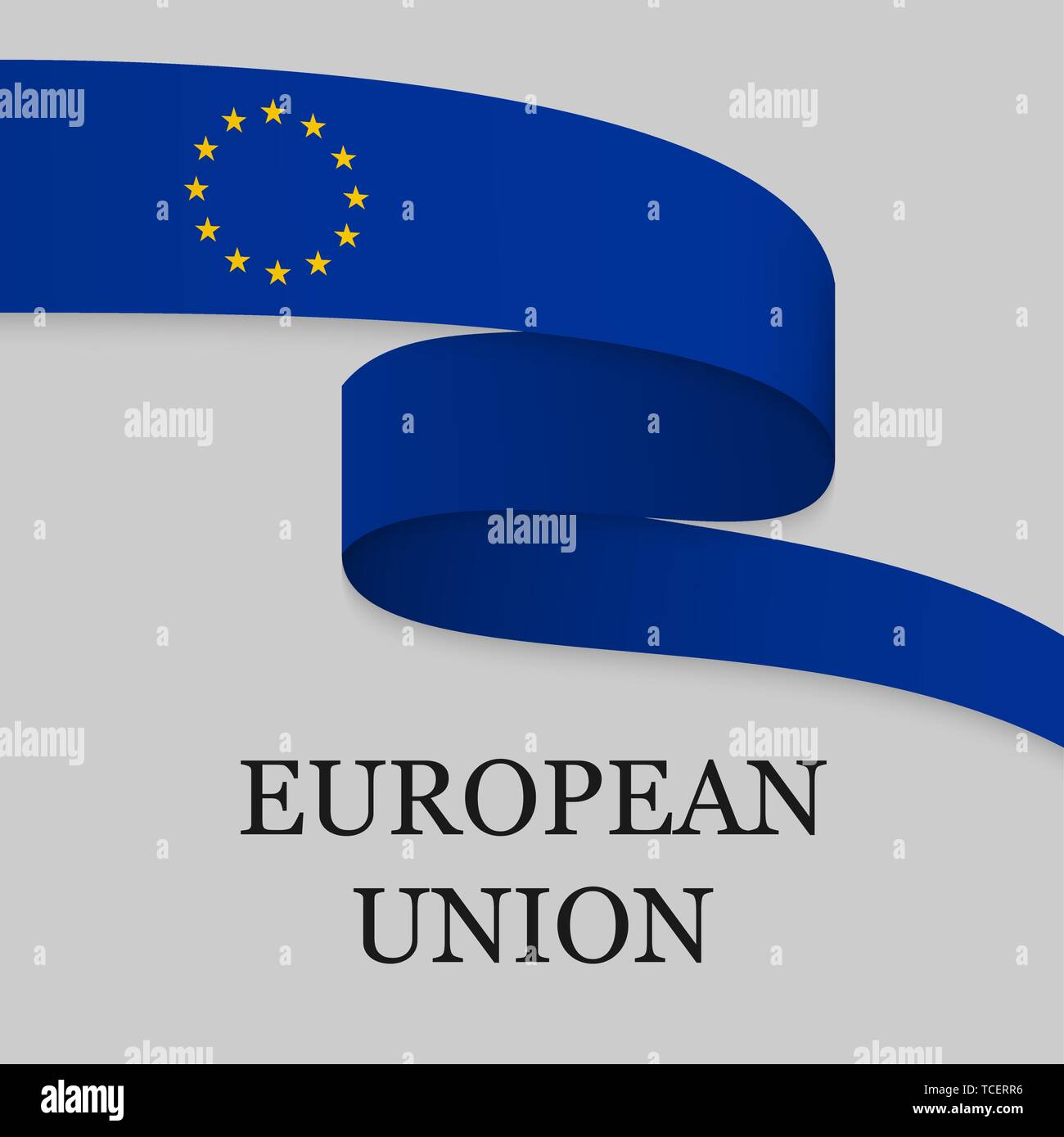 Waving ribbon or banner with flag of European Union. Template for ...