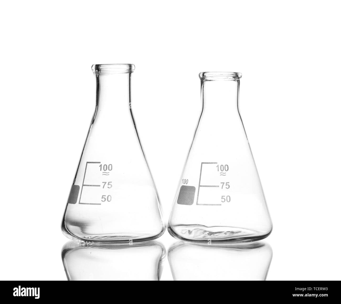 Laboratory glassware flasks beaker isolated Black and White Stock ...