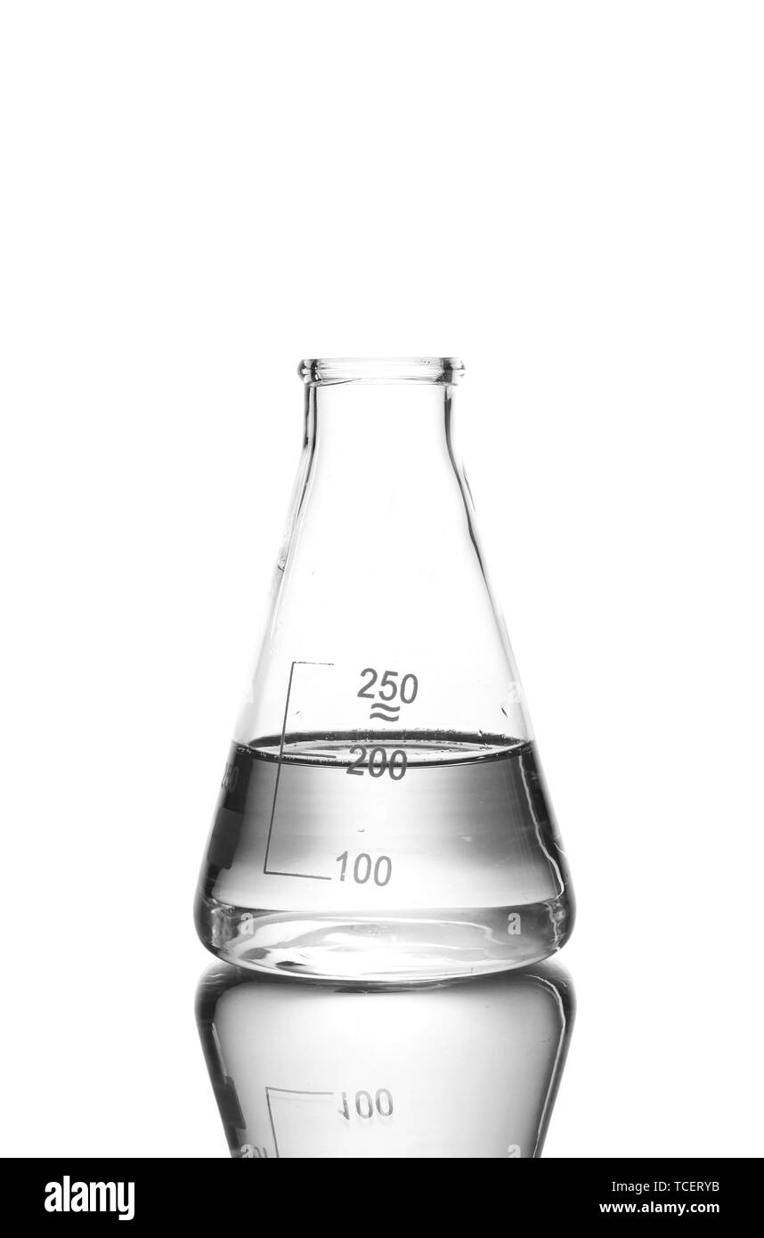 Flask with water and reflection isolated on white Stock Photo - Alamy