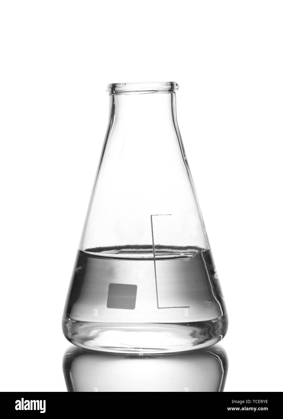 Flask with water and reflection isolated on white Stock Photo - Alamy