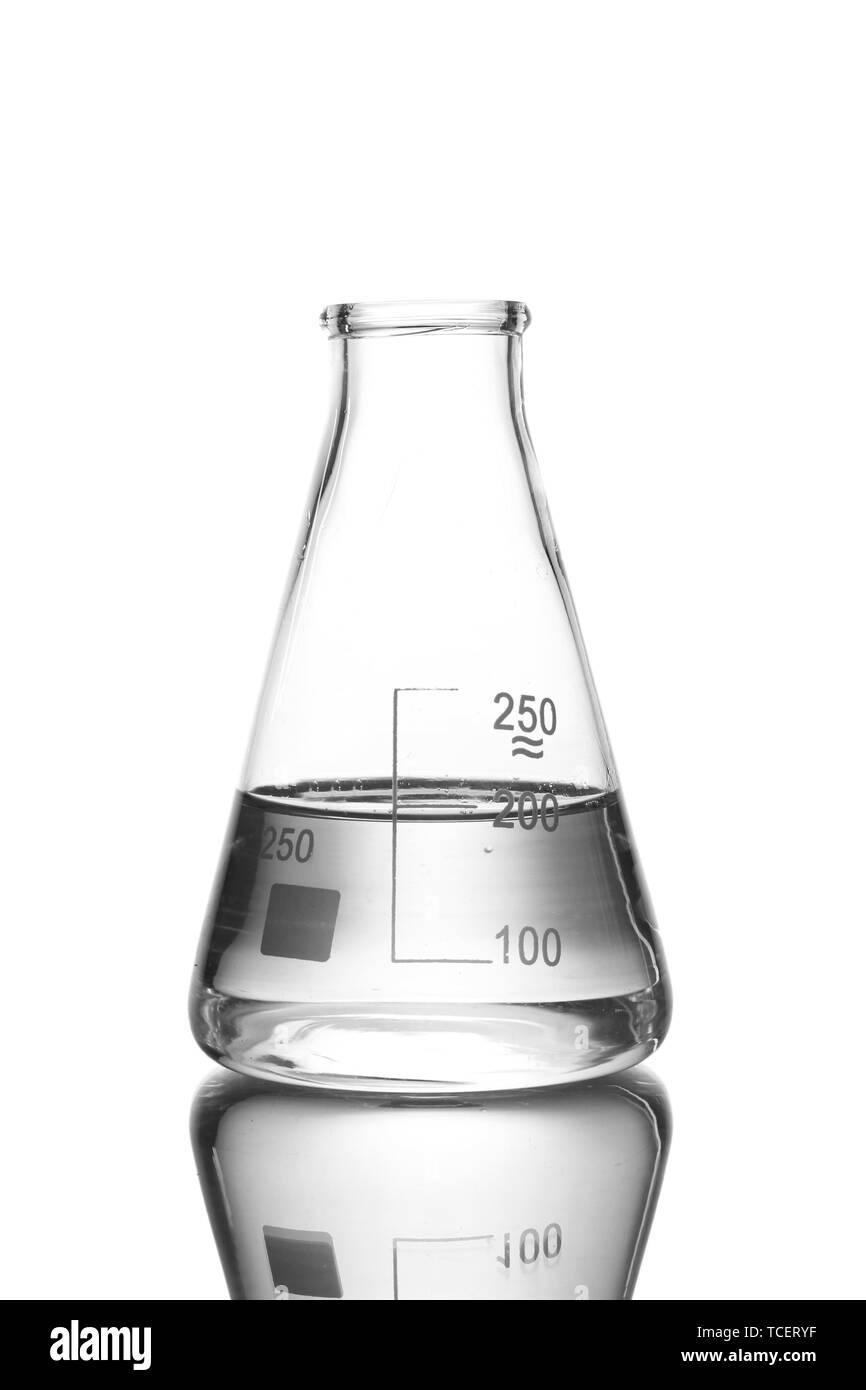Flask with water and reflection isolated on white Stock Photo - Alamy