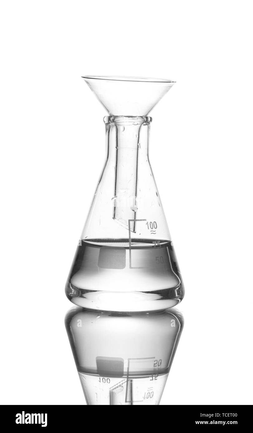 Flask with water and reflection isolated on white Stock Photo - Alamy