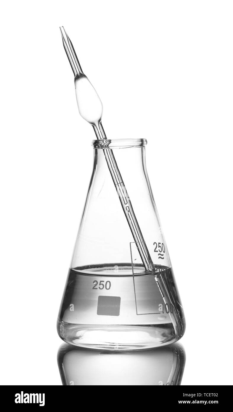 Flask with water and reflection isolated on white Stock Photo - Alamy