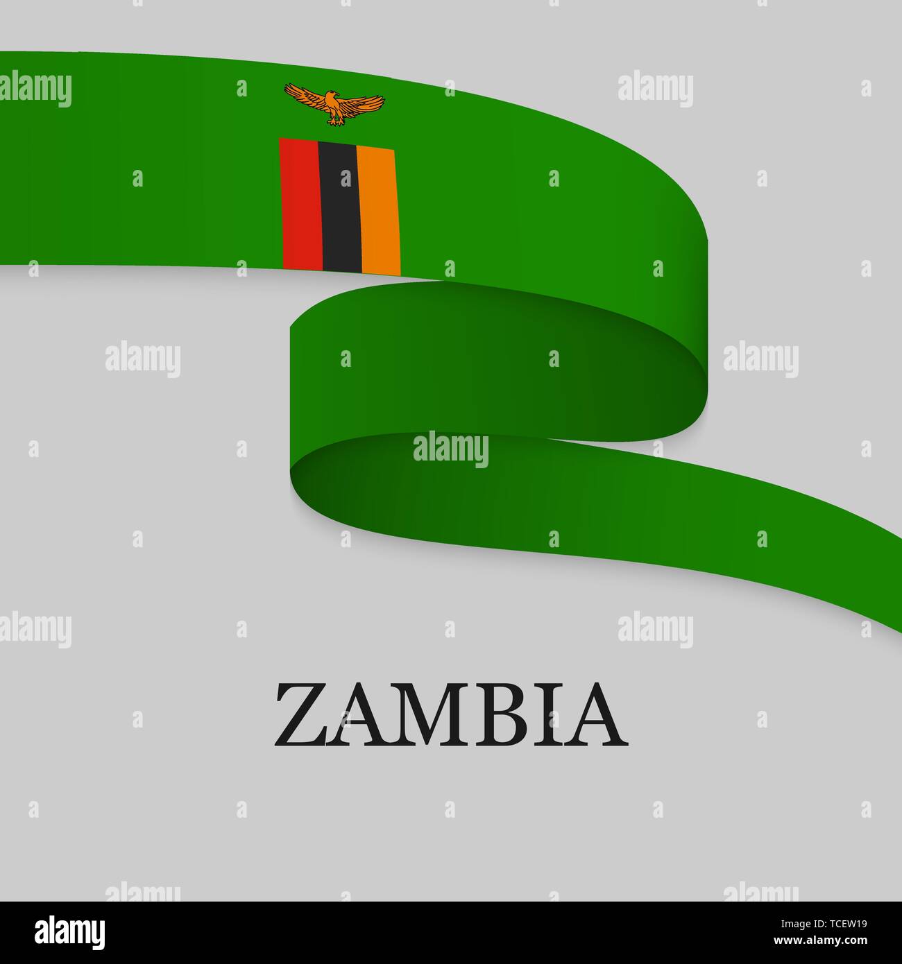 Waving ribbon or banner with flag of Zambia. Template for independence ...